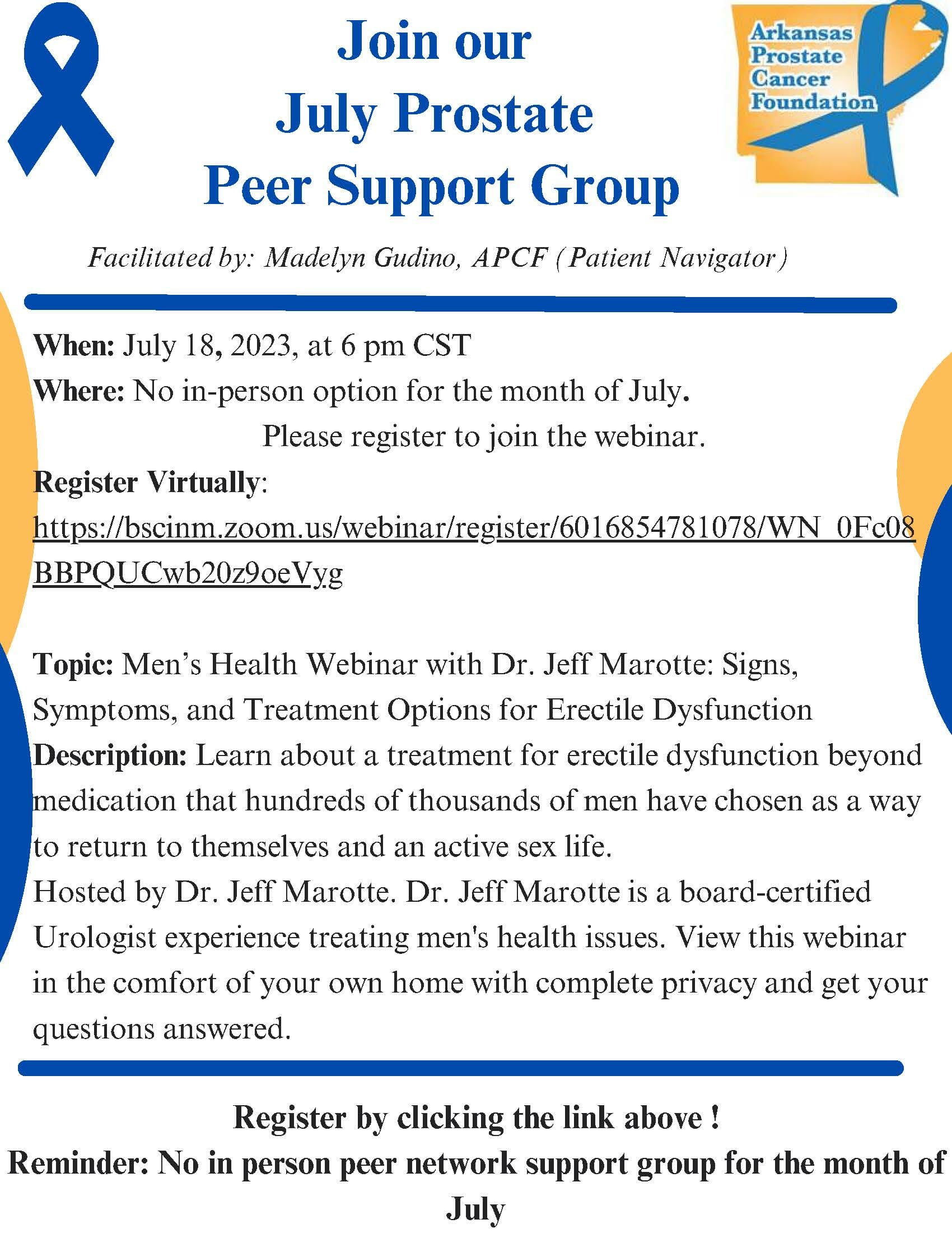 July Peer Network Meeting - Arkansas Prostate Cancer Foundation